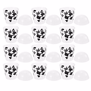 25pcs Clear Plastic Cups with Lids Mini Parfait Cups Dessert Cups Cow Print Yogurt Cups Party Cups for Fruit Ice Cream Clear Plastic Cups with Dome Lids for Home (200ml)