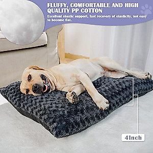 DOGKE Extra Large Washable Dog Bed Deluxe Fluffy Plush Dog Crate Pad，Dog Beds Made for Large, Medium, Small Dogs and Cats, Anti-Slip Dog Crate Bed for Sleeping and Anti Anxiety, 38"x25",Dark Grey
