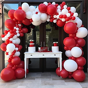 KBZVNAF Red White Balloons Garland Kit - 124Pcs Red White and Red Confetti Latex Balloons Arch for Wedding, Anniversary, Baby Shower, Birthday, Christmas Party Decorations