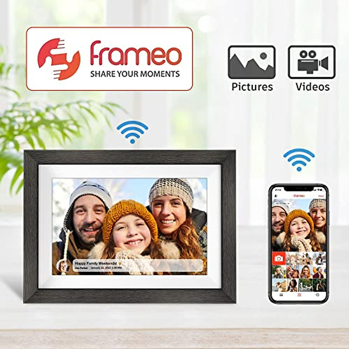 Frameo 10.1 inch Digital Picture Frame WiFi 32GB Smart Digital Photo Frame Wood IPS HD 1280 * 800 1080P Touch Screen Auto-Rotate Easy Setup to use Free Share Photos and Videos app Anywhere from MQQC