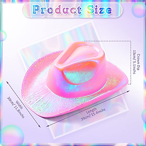6 Pieces Glitter Cowgirl Hats Women Bride Hat Holographic Cowboy Hat Space Hats for Wedding Birthday Bachelorette Parties Favors (Beige and Pink)