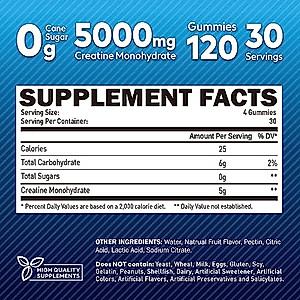 duwhot Sugar Free Creatine Monohydrate Gummies 5g for Men & Women, Chewables Creatine Monohydrate for Muscle Growth & Recovery, Vegan, Mixberry Flavor, 120 Count