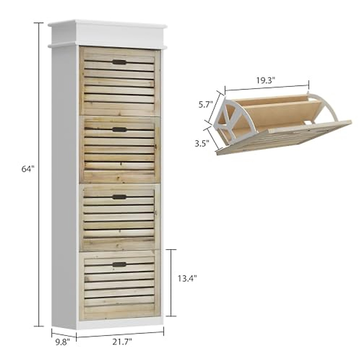 FAMAPY Tall Shoe Storage Cabinet with 4 Flip Drawers, Narrow Shoe Cabinet for Entryway, Shoe Storage for Hallway Light Brown and White (21.7”W x 9.8”D x 61”H)