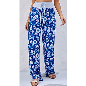 X-Image Womens Plus Size Yoga Sweatpants Wide Leg Pajamas Pants Comfy Drawstring Workout Joggers Pants Flower, XXX-Large