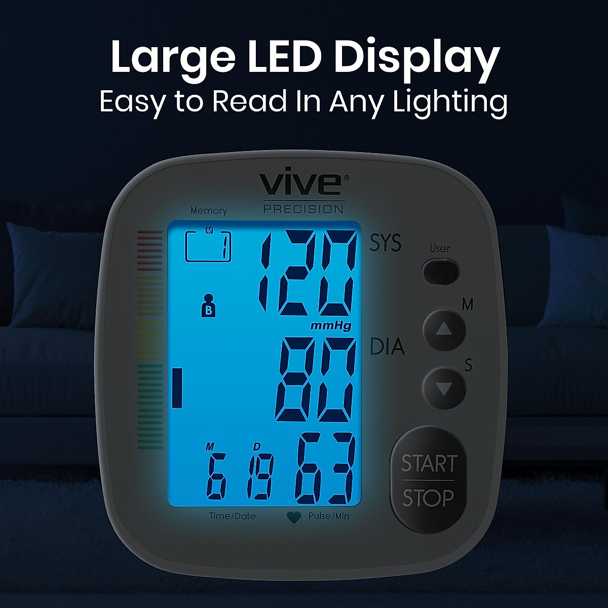 Vive Precision Blood Pressure Monitor - Upper Arm High Heart Rate Digital Sphygmomanometer BP Cuff Machine - Automatic Accurate Home Use BPM System for Hypertension- Pregnancy Must Have