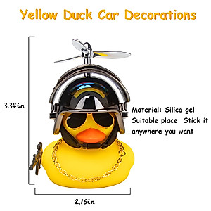 wonuu Rubber Yellow Duck Car Ornaments Cool Duck Car Dashboard Decorations with Propeller Helmet Sunglasses (Brilliant Black-Yellow G)