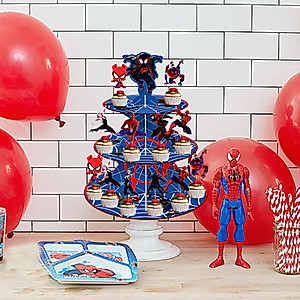 Miles Morales 3 Tier Cardboard Cupcake Stand Spider Hero Treat Stand Cupcake Holder Spidey Themed Party Decorations Supplies for Kids Fans Birthday Party