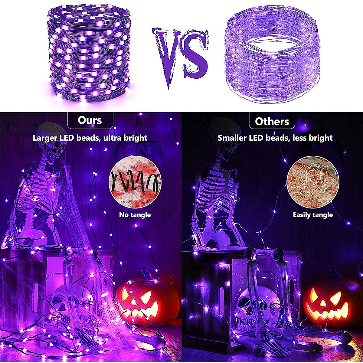 Joomer Purple Halloween Lights, 66ft 200 LED Halloween Light Plug In Timer Indoor Outdoor Fairy Twinkle Tree Light Waterproof 8 Modes for Home Halloween Decorations