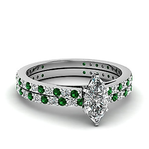 55Carat Classic Delicate Diamond Wedding Set 925 Sterling Silver Created Emerald Marquise shape Green colorWedding Ring Sets Prong Setting in Size 9