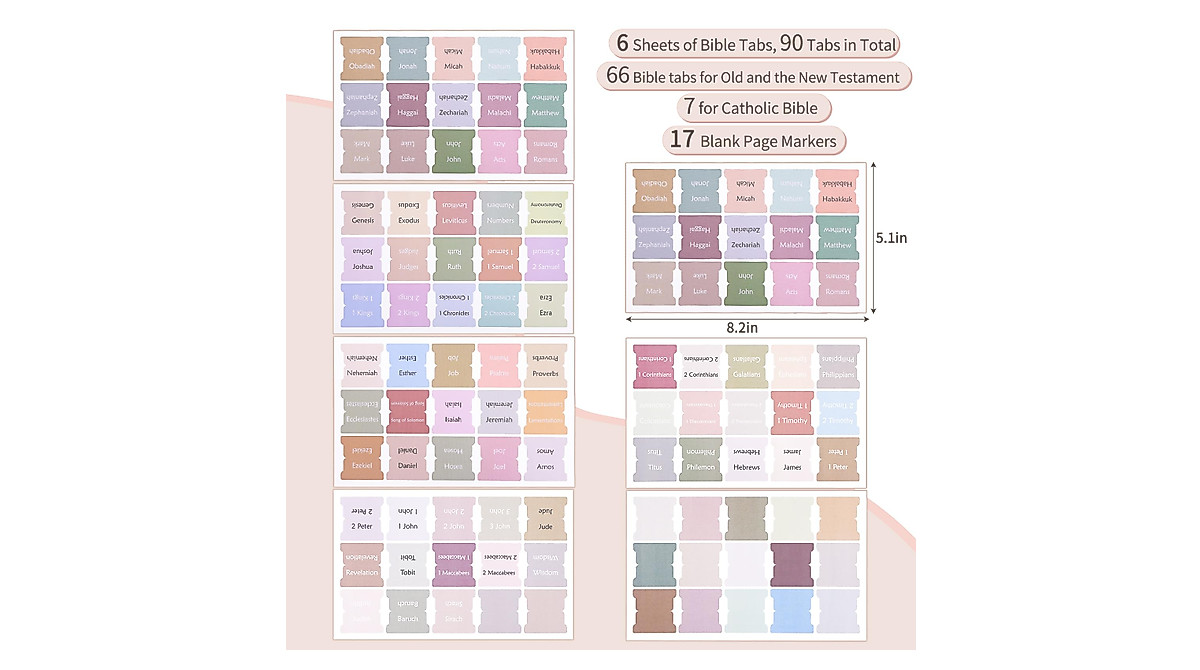 EOOUT Bible Tabs Set - 90 Waterproof Laminated Book Markers for Bible Study