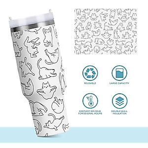 Joisal Cartoon Doodle Comic Cats 40 Oz Iced Coffee Tumbler with Handle and Straw Lid Travel Coffee Mug