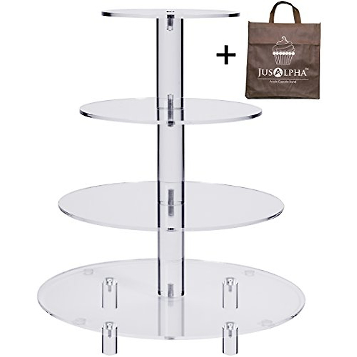 Jusalpha® Large 4 Tier Acrylic Glass Round Cake Stand Cupcake Stand Tea Party Serving Platter Candy Bar Party Décor with Rod Feet (4RF)
