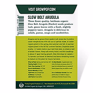Purely Organic Products Purely Organic Heirloom Arugula Seeds (Slow Bolt) - Approx 500 Seeds