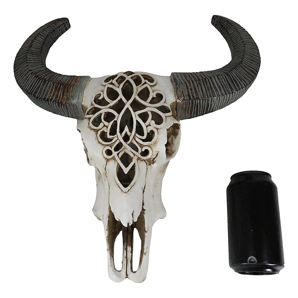 Ebros 16.5" Tall Southwest Aged Bone Tooled Filigree Lace Design Steer Bison Buffalo Bull Cow Horned Skull Head Night Light Lamp LED Wall Decor Plaque Skulls Western Accent Lighting