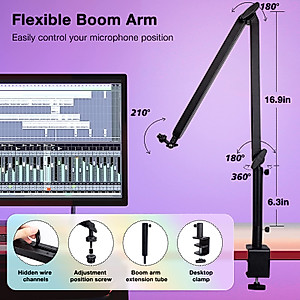 Blue Yeti Boom Arm with Extension Tube - Mic Boom Arm Compatible with Blue Yeti, Adjustable Boom Height Microphone Stand Mic Arm for HyperX QuadCast, Shure MV7, Rode, and Most Gaming Mic By SUNMON