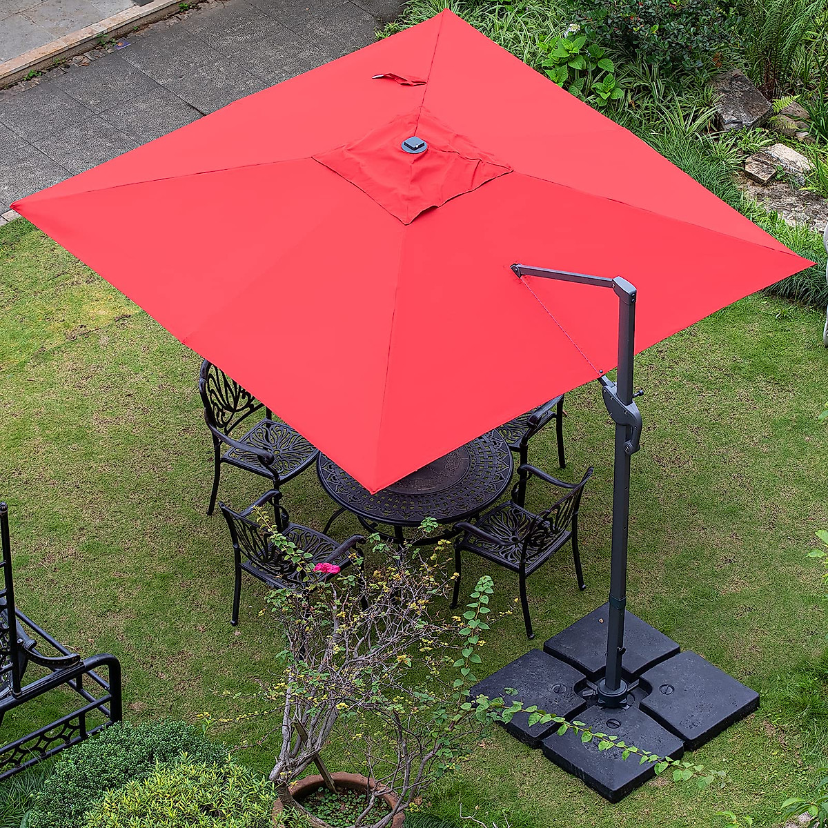 Sunnyglade 10x10Ft Cantilever Patio Umbrella Square Deluxe Offset Umbrella 360°Rotation & Integrated Tilting System Heavy Duty Patio Hanging Umbrella for Market Garden Deck Pool Backyard Patio (Red)