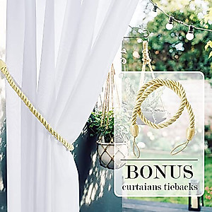 RYB HOME Outdoor Curtain for Patio, Detachable Sticky Tab Top for Easy Hanging & Unsling, Waterproof Outside Porch White Sheer Drape Indoor Outdoor Deck, 1 Curtain Rope, W 54 x L 84 inch Long