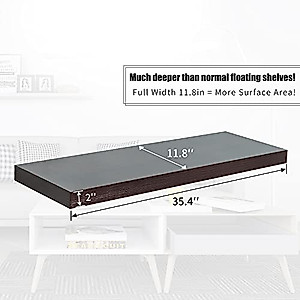 WELLAND 12" Deep Espresso Floating Shelf, Wall Shelf Display Floating Shelf, 35.43" L x 11.81" D x 2" T, Deeper Than Others, Espresso