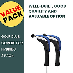 FINGER TEN Golf Club Head Covers Woods Hybrids 1/2/3/4 Pack, Headcovers Men Women 3 5 7 X with Interchangeable Number Tag, Fit All Wood Hybrid Clubs (2 Pack-Blue Hybrid Cover)