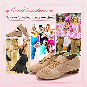 YKXLM Women Standard Practice Social Dance Sneaker Beginner Dance Practice Shoes for Women Low Heel Ballroom,Beige,1" Heel,7 US