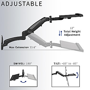 VIVO Sit-Stand 24 Inch Pneumatic Spring Keyboard and Mouse Tray Wall Mount, Counterbalance Height Adjustable Typing Platform, Ergonomic Tilt, Black, MOUNT-KB35B