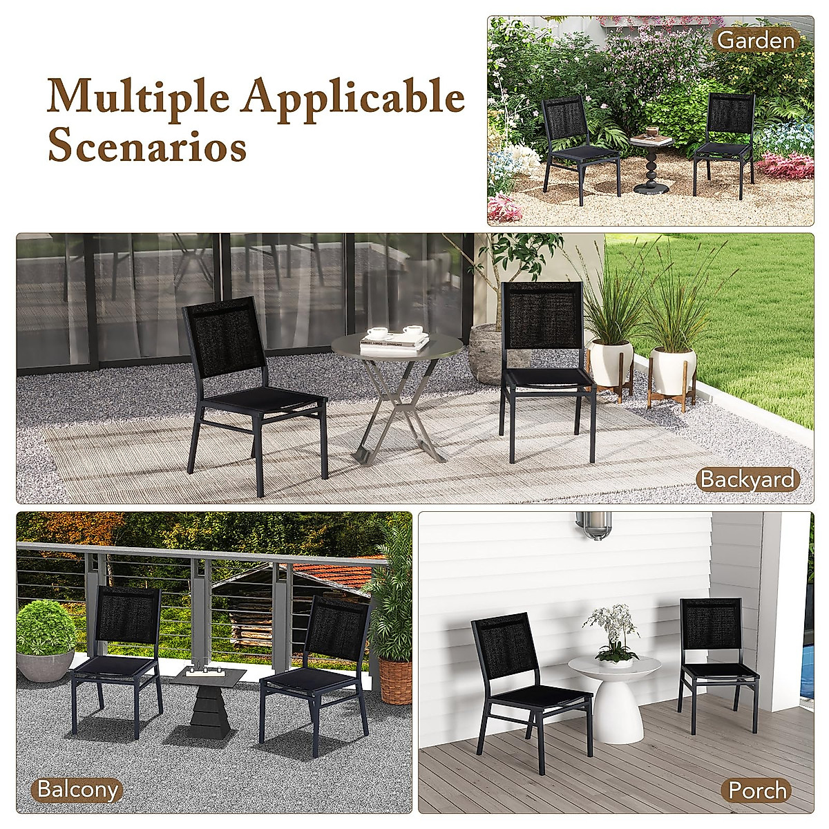 Giantex Outdoor Patio Dining Chair Set of 4, Armless Dining Chair with Breathable Fabric Seat & Backrest, Heavy Duty Aluminum Frame, Outside Lightweight Patio Chairs for Porch Garden Yard Poolside