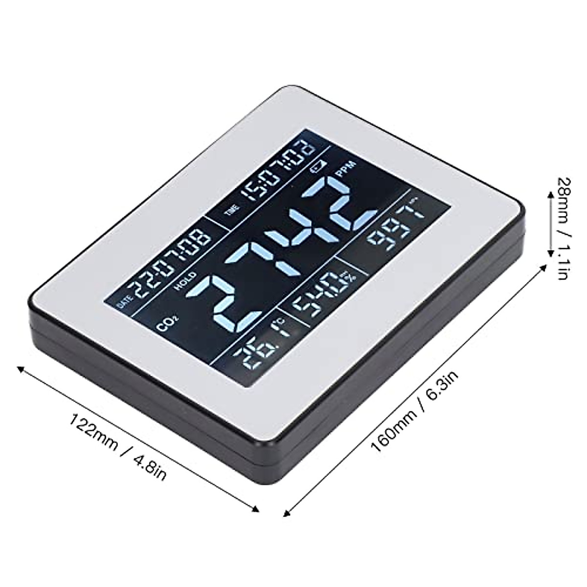 Indoor CO2 Monitor, Historical Data Record 6 in 1 Multifunction Automatic Brightness Adjustment High Accuracy Carbon Dioxide Detector IP40 for Classrooms