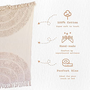 Banilla Bohemian Natural White Throw Blanket for Bed Couch & Dorm 50" x 60" | 100% Cotton Handmade Boho Throw Blankets | Stylish Soft & Cozy Rainbow Design with Shaggy Tufting & Tassels