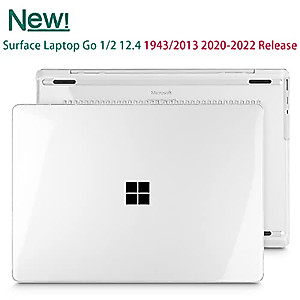 SUROCASE Compatible with Microsoft Surface Laptop Go 2 Go 1 12.4 Inch (2020-2022 Releases) Model 1943, Plastic Hard Case with Screen Protector + Keyboard Cover + Dust Plugs, Crystal Clear