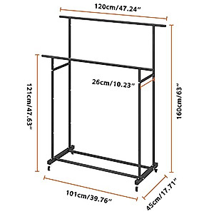 Calmootey Double Rod Clothing Garment Rack,Rolling Hanging Clothes Rack,Portable Clothes Organizer for Bedroom,Living Room,Clothing Store,Black