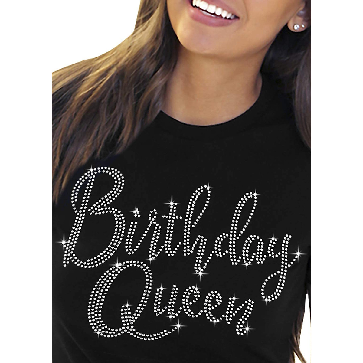Birthday Tees for Women - Rhinestone Girly Birthday Queen T-Shirt - Birthday Party Shirts - X-Large - Black Tee(Queen RS) Blk/XL