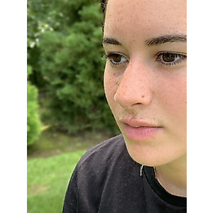 Lavari Jewelers 0.07 Carat Black Diamond Curved Screw Nose Stud for Women - 14k White Gold Nose Ring - Unisex Stud Hypoallergenic Nostril Piercing Jewelry - 20G Body Piercing for Men