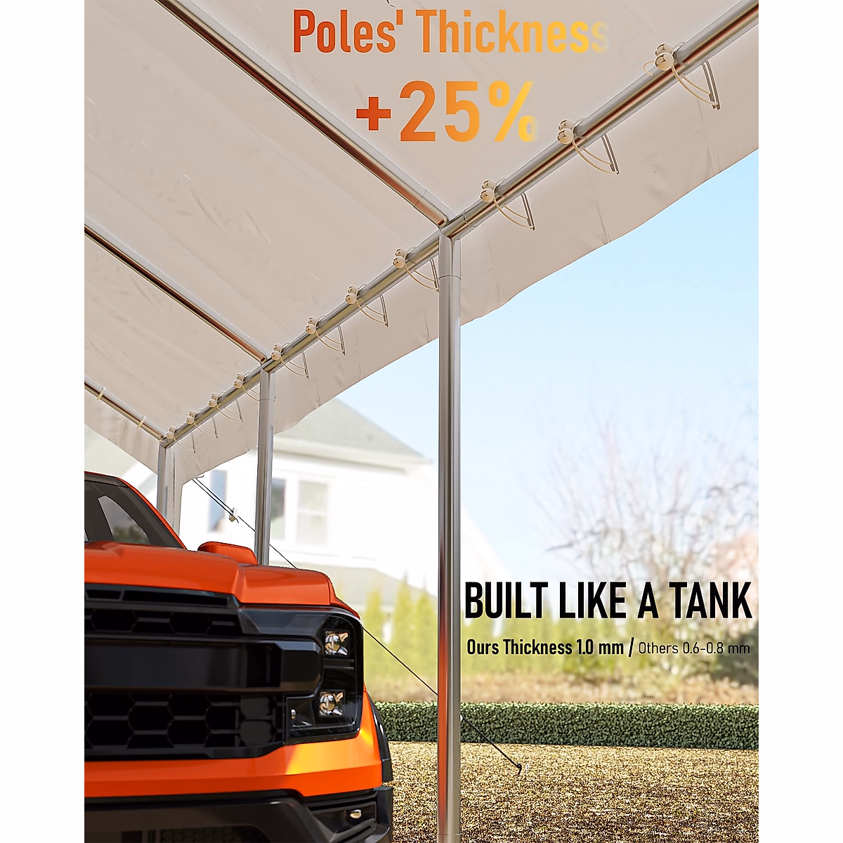 DEXSO Carport 13'x20' Heavy Duty Portable Garage, 1.0 mm Steel Poles & 180 g PE Waterproof Canopy, for Pickup Truck, and Boat, Green