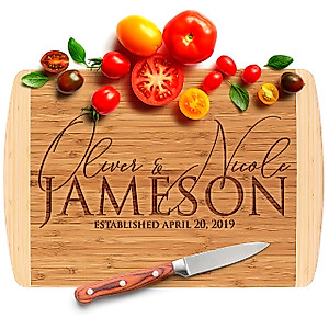 Personalized Cutting Board - 9 Designs |12" x 18"| Bamboo Cutting Board - Wedding Gifts for the Couple, Housewarming Gifts, Anniversary, Grandma Gifts, Engraved Kitchen Sign & Decor - 2 Tone Block