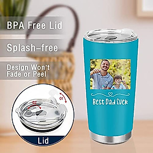 YESCUSTOM Personalized Photo Tumbler with Handle for Dad Mom Families, Double Side Print Stainless Steel Travel Mug Insulated, Custom Image & Text on Coffee Cup, Birthday Father's Day Christmas Gift
