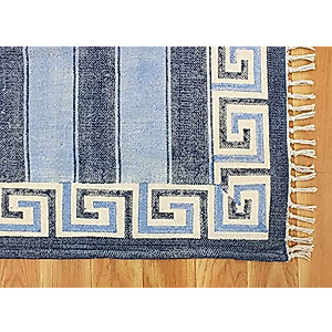 Casavani Hand Block Printed Cotton Dhurrie Striped Tassel Rug Boho Area Rug Easy Care Washable Rugs for Doormat Entryway Living Room Bedroom Hallway Balcony 6x12 Feet Runner