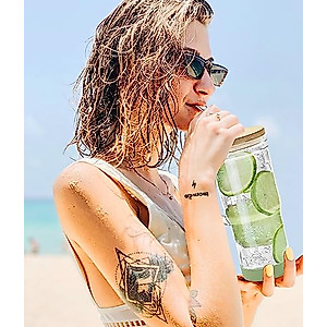 4-Pack 24oz Glass Tumbler Cups with Handle, Bamboo Lids, and Straws - Reusable Mason Jar Drinking Glasses for Iced Coffee, Smoothies, Beer, Juice, and Tea