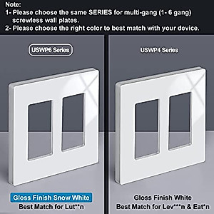 [10 Pack] BESTTEN 2-Gang Screwless Wall Plate, USWP6 Snow White Series, Decorator Outlet Cover, H4.69” x W4.73”, for Light Switch, Dimmer, GFCI, USB Receptacle