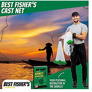 American Pro Cast Net (6-ft) - 4ft/6ft/8ft/10ft/12ft - 3/8" Mesh - Real Lead 1-lbs/ft Double Line - 2024 Upgraded & Optimized - Old Salt Premium Cast Nets for Fishing- E-Book & Utility Box Included