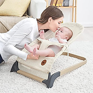 ANGELBLISS Baby Bouncer, Portable Bouncer Seat for Babies, Infants Bouncy Seat with Mesh Fabric, Natural Vibrations (Beige)