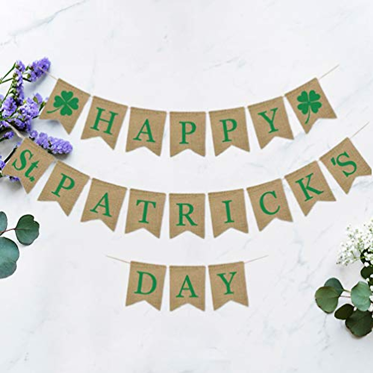 Amosfun Happy St. Patricks Day Burlap Banner St Patricks Day Bunting Garland Banner St. Patricks Day Party Favors Pull Flags Party Decorations 1PCS