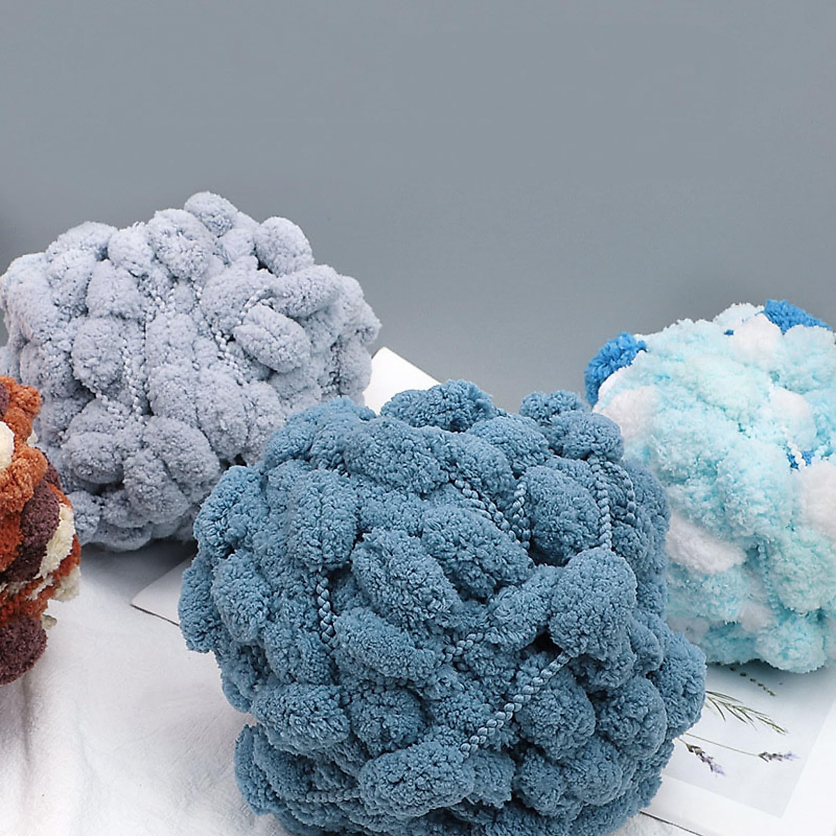 DIY Soft Thick Yarn Fluffy Colorful Pompom Thread Thick Ball Yarn for Knitting Crochet Blanket Carpet Cushion Mats