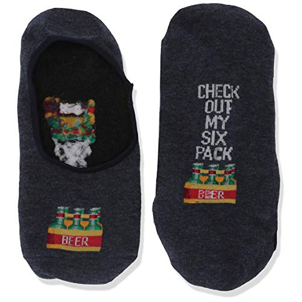 Hot Sox Men's Food and Booze Novelty Fashion Casual Socks, Check Out My Six Pack (Denim Heather), Shoe Size: 6-12