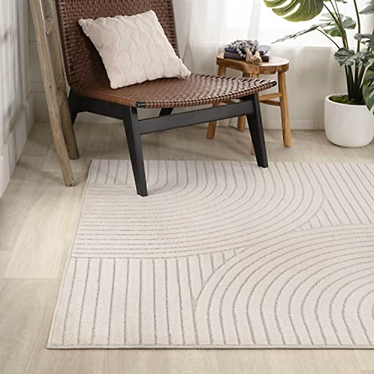 JONATHAN Y SCN100B-8 Skagen Minimalist Curve Geometric Indoor Area Rug, Modern, Contemporary, Coastal, Geometric, Bohemian, Bedroom, Kitchen, Living Room, Non Shedding, Ivory/Cream, 8' x 10'