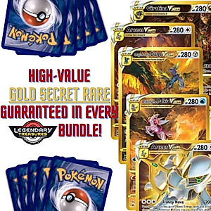 Legendary Treasures Limited Edition Golden Deck Box Bundle | 100+ Assorted Pokemon Cards | Guaranteed Gold Secret Rare + 2 Ultra Rares | 10 Holo Foils | 1 Trainer Gallery Card | 1 Radiant Rare