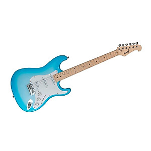 Monoprice Cali Classic Electric Guitar - Blue, 6 Strings, Double-Cutaway Solid Body, Right Handed, SSS Pickups, Full-Range Tone, With Gig Bag, Perfect for Beginners - Indio Series