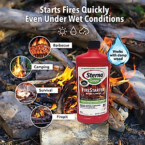 Sterno Fire Starter Fluid Gel Green Firestarter for Instant Flame, Concentrated Ethanol Fuel for Camp Fire or Fireplace, All-Weather Ethanol Burner for Indoor & Outdoor, 16 Oz Each, Pack of 6 Bottles