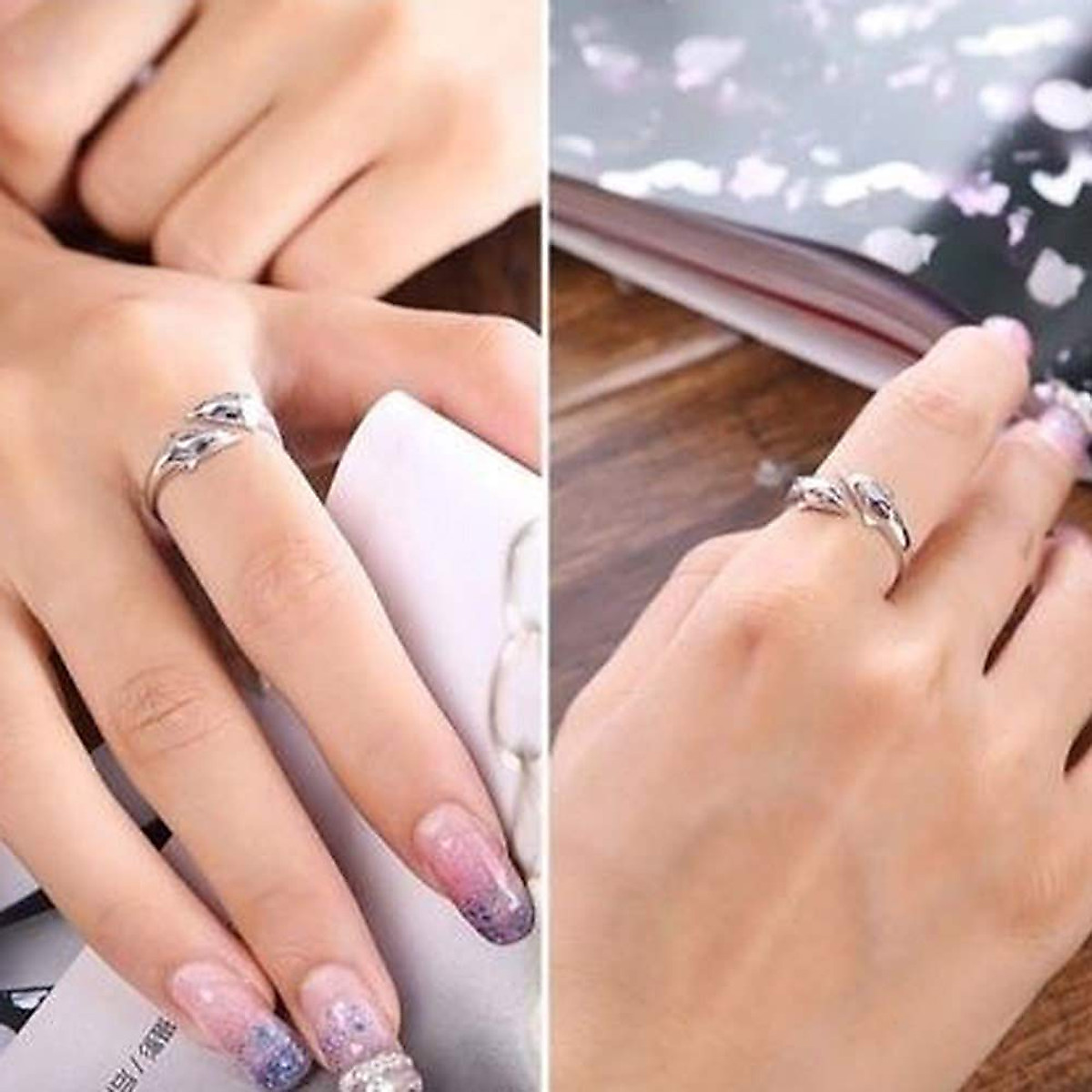 shiYsRL Exquisite Jewelry Ring Love Rings Fashion Women Silver Plated Double Dolphin Opening Adjustable Finger Ring Gift Wedding Band Best Gifts for Love with Valentine's Day - Silver