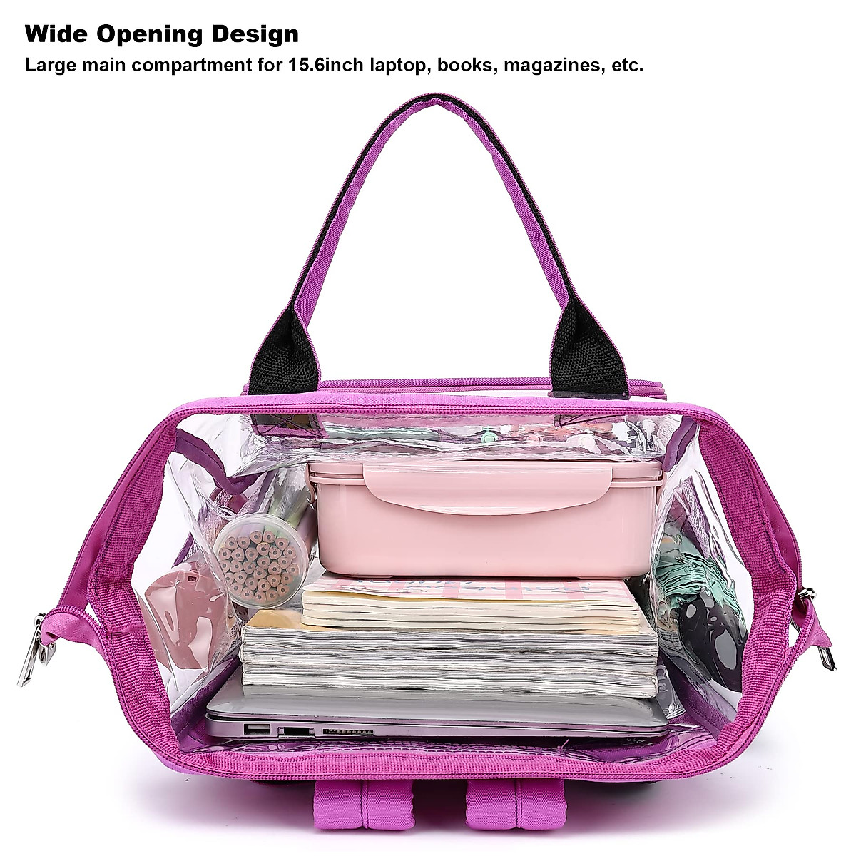 Yusudan Heavy Duty Clear Backpack for Men Women, School Bag Bookbag PVC Plastic Transparent Backpacks for Boys Girls (Purple)