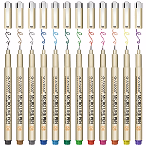 CHARSOCO 01 Micro Pen, Fine Point Pen with 12 Colors, Waterproof Archival Ink, 0.25mm Fineliner Ink Pens for Artist Illustration, Sketching, Anime, Manga, Technical Drawing and Scrapbooking